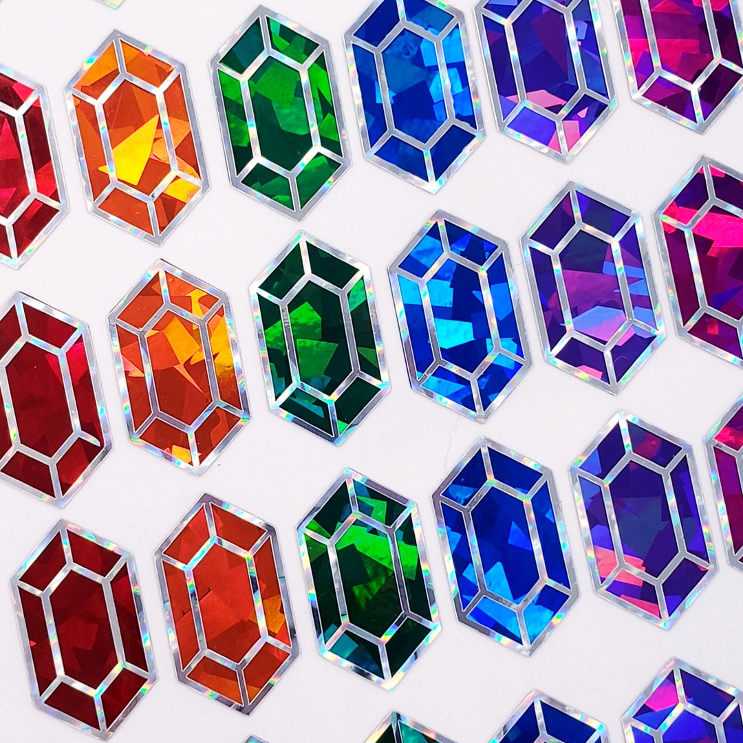 Rainbow Jewel Stickers, Set of 36 Small Sparkly Gemstone Emerald Shaped ...