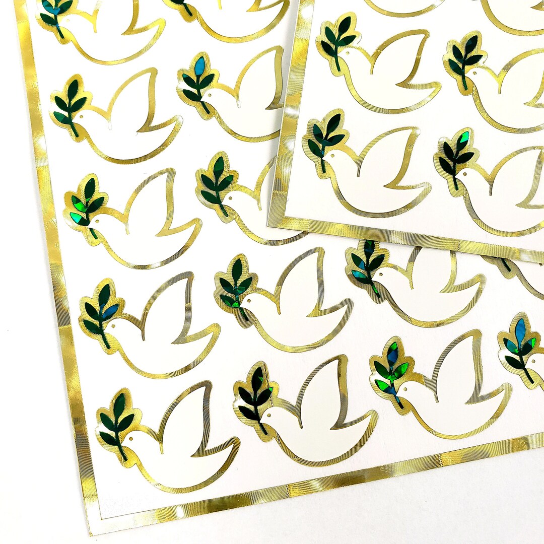 Peace Dove Stickers, Set of 28 White and Gold Stickers for Invitations ...