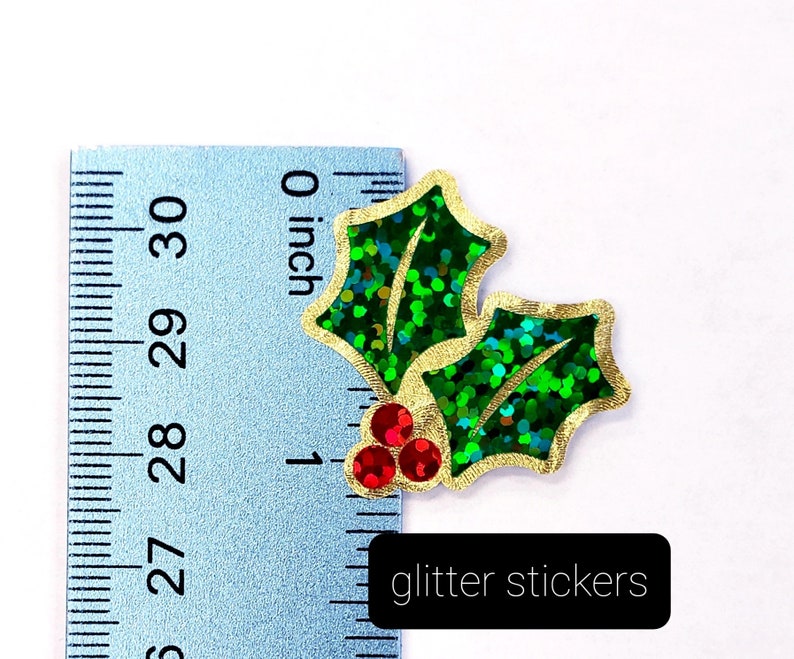 Christmas Holly Stickers, Set of 20 Sparkly Red Berry and Green Holly ...