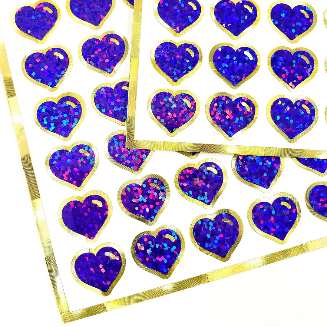 Purple and Gold Hearts Sticker Sheet, Set of 60 Small Heart Stickers ...