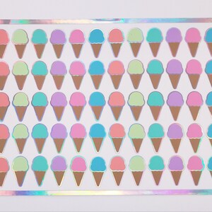 Ice Cream Cones Sticker Sheet, Set of 60 Rainbow Pastel Vinyl Decals ...
