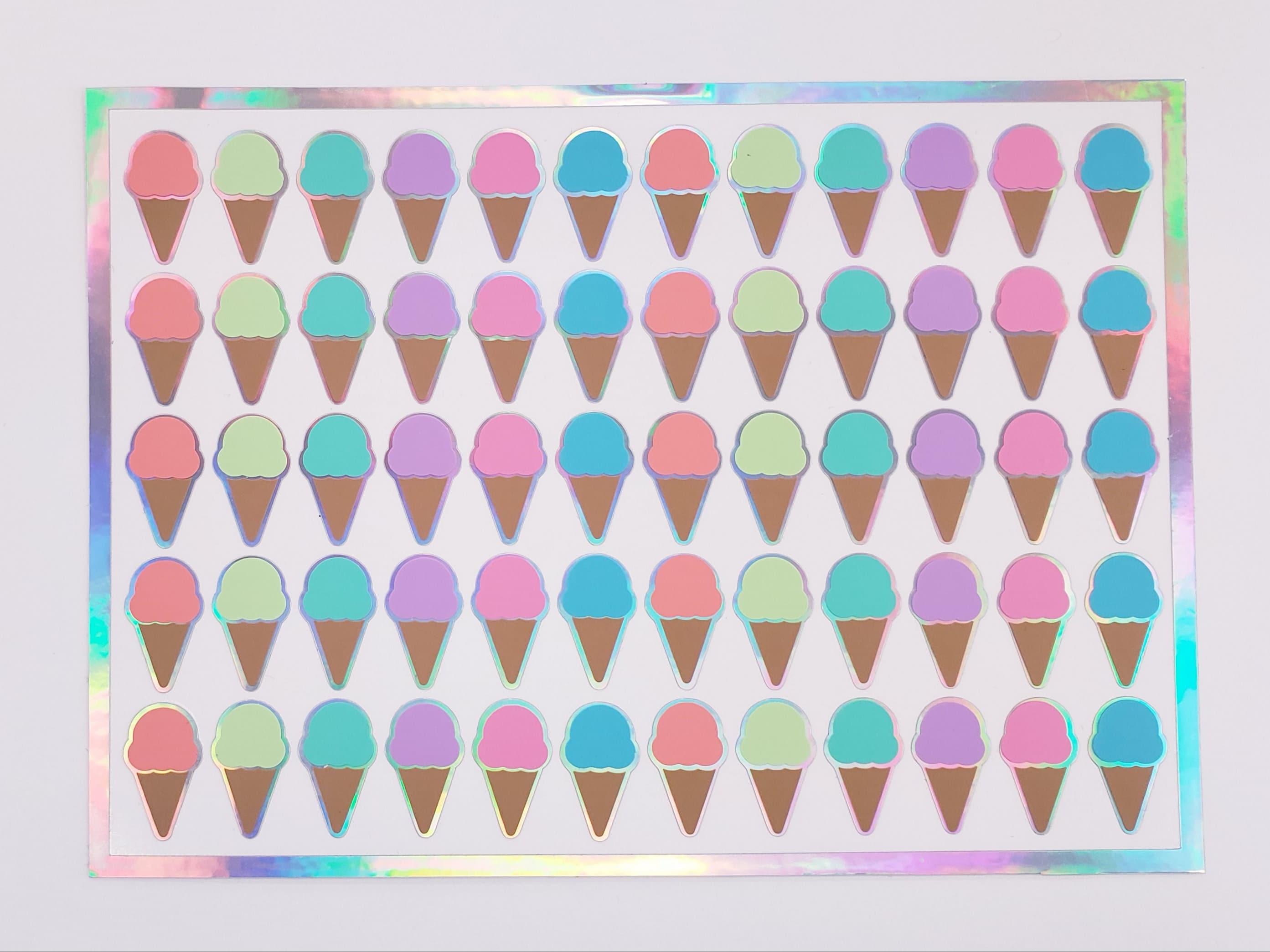 Ice Cream Cone Stickers, Set of 60 Rainbow Pastel Ice Cream Cone Decals ...