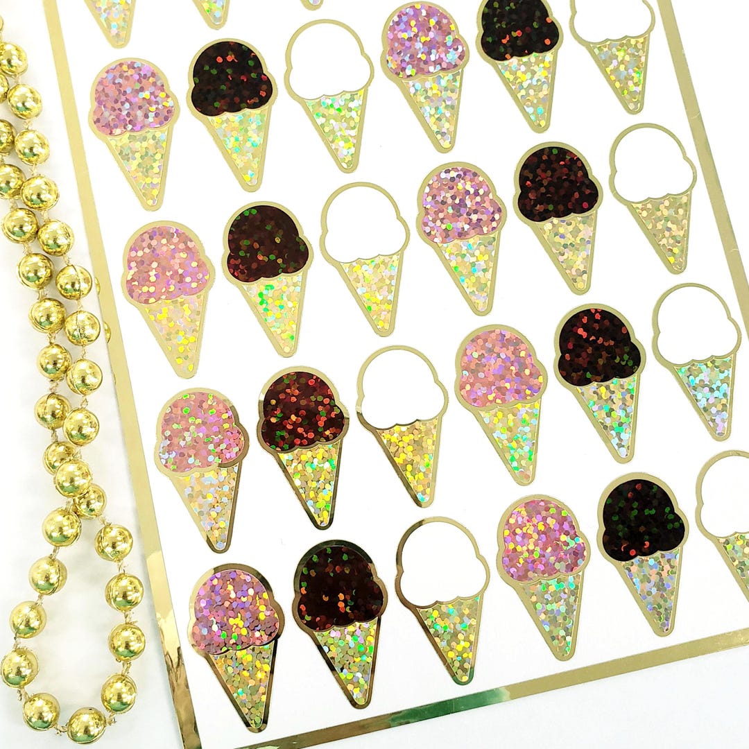 Ice Cream Cone Stickers, Strawberry Chocolate Vanilla Frozen Treats ...