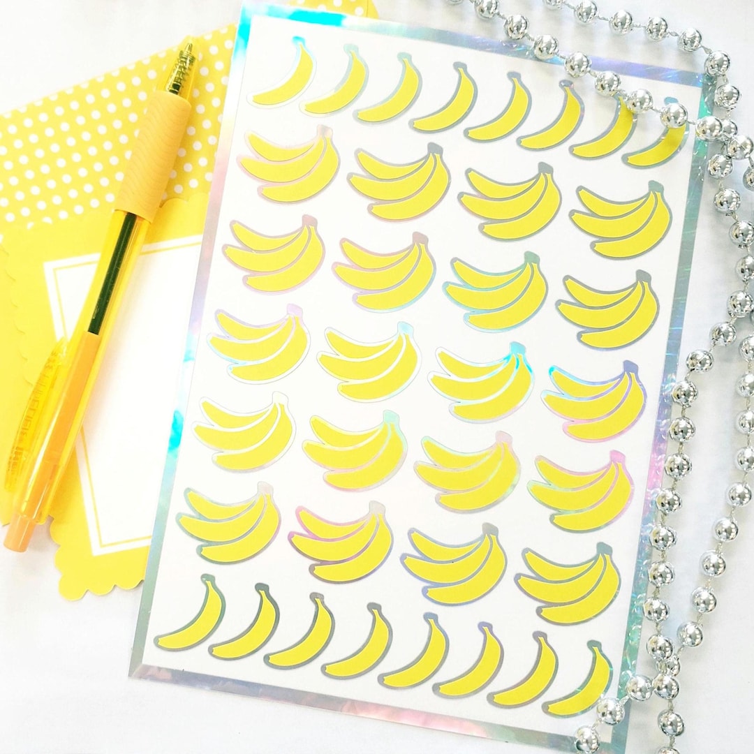 Banana Stickers, Set of 36 Small Yellow and Gold Bananas, Vinyl Labels ...
