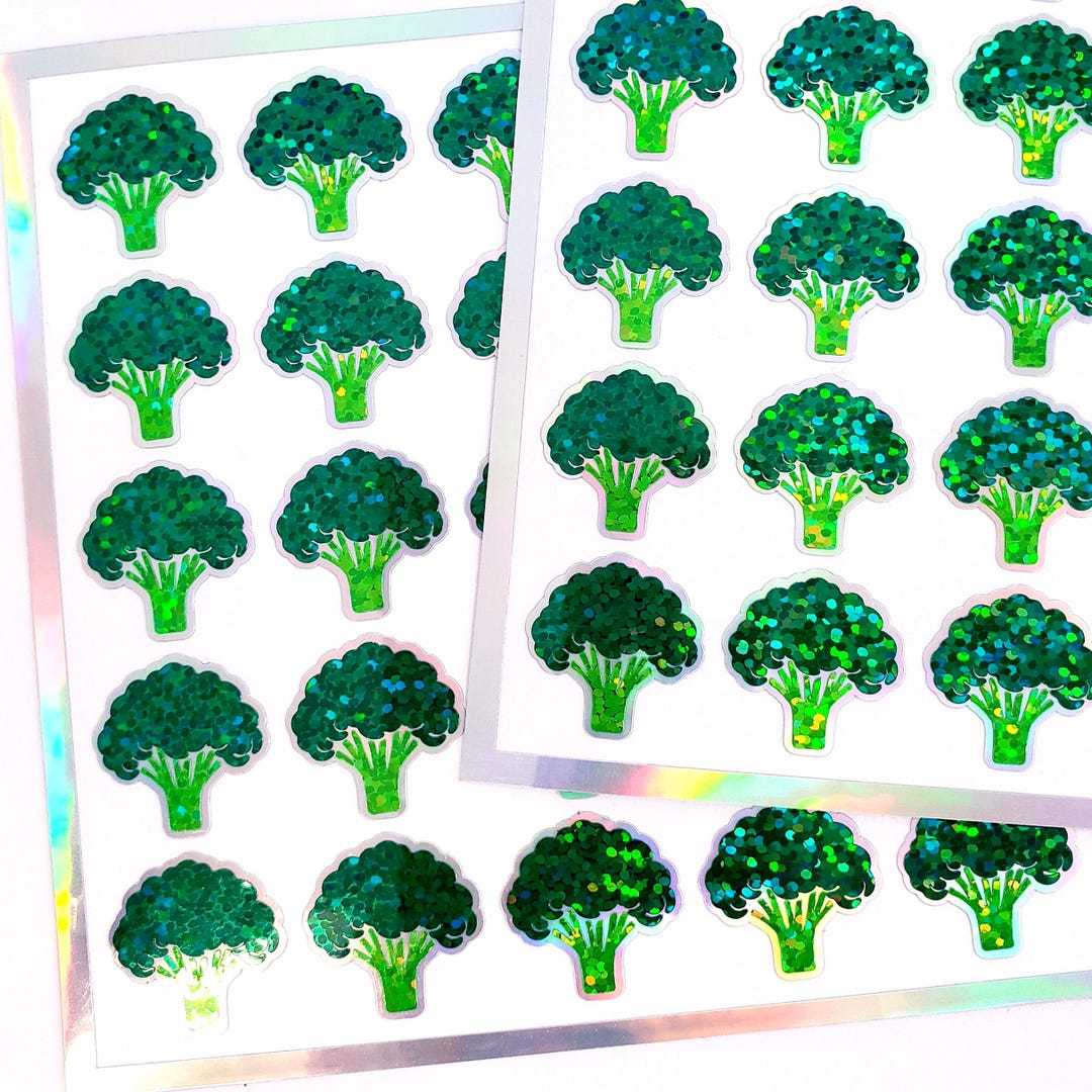 Broccoli Stickers, Set of 35 Sparkly Green Vegetable Stickers for ...