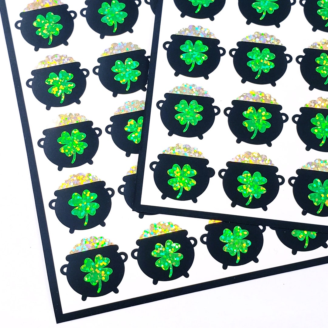 Pot of Gold Stickers, Set of 24 St. Patrick's Day Vinyl Glitter ...