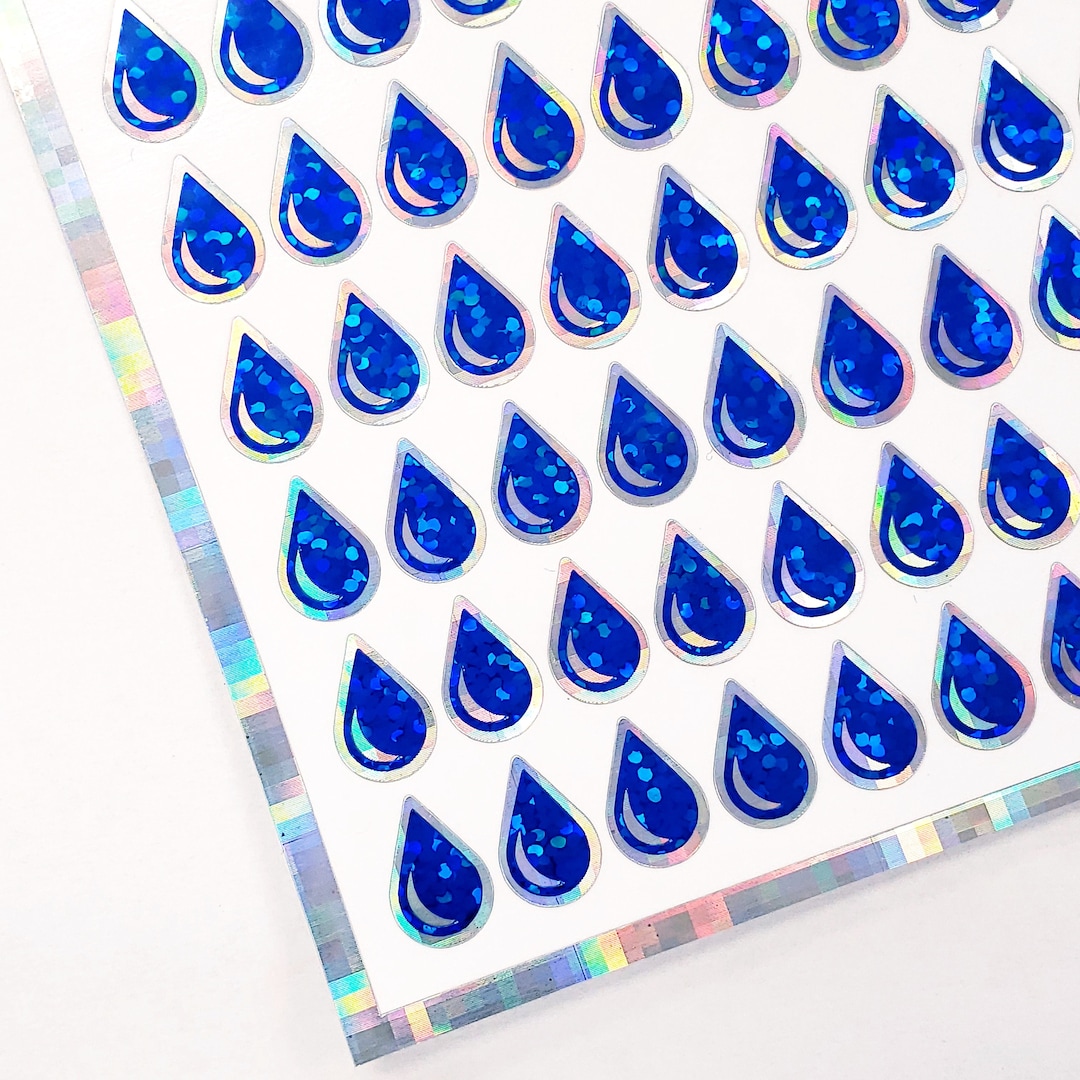 Blue Water Drop Stickers, Set of 136 Sparkly Blue Raindrop Vinyl Decals ...