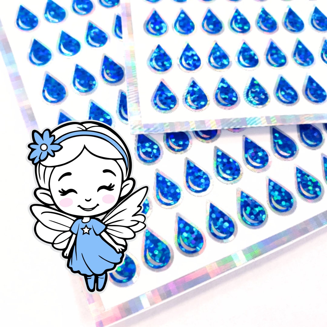 Blue Water Drop Stickers, Set of 136 Sparkling Blue Raindrop Vinyl ...