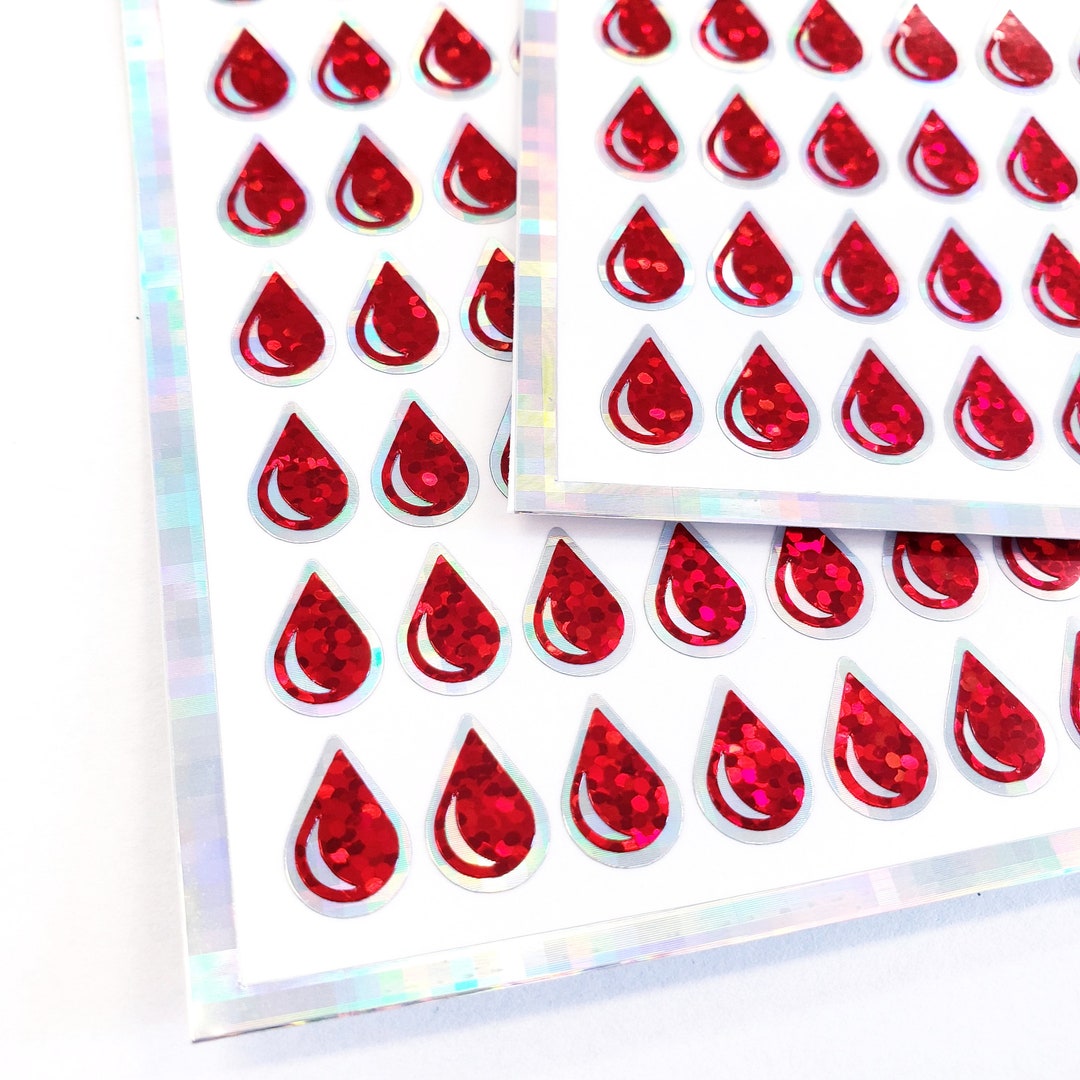 Red Blood Drop Stickers, Set of 136 Sparkling Red Vinyl Decals, Period ...