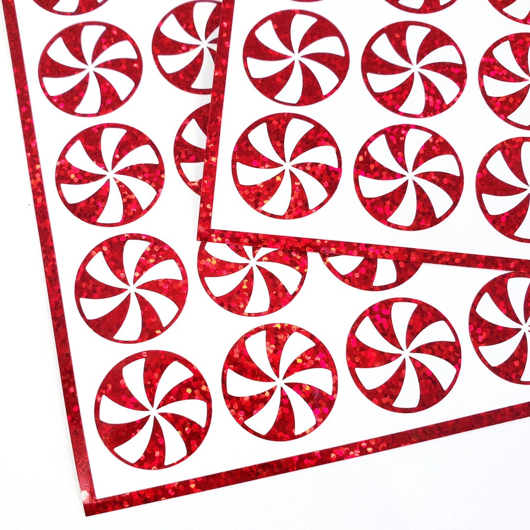 Peppermint Candy Stickers, Set of 24 Sparkly Red and White Pinwheel ...