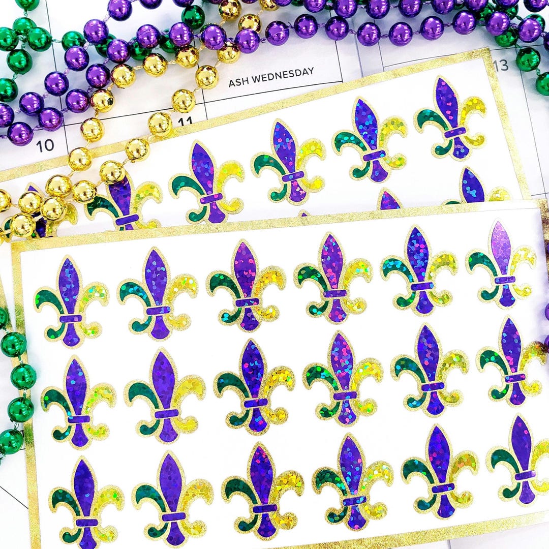 Mardi Gras Stickers, Set of 18 Louisiana French Fleur De Lis Sparkle ...