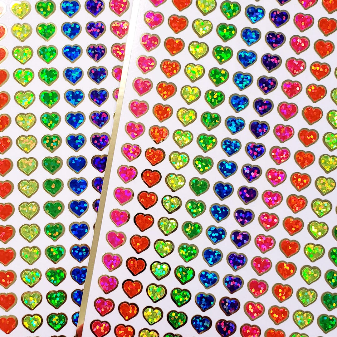 Extra Small Colorful Heart Stickers, Set of 228 Sparkly Multi Color ...