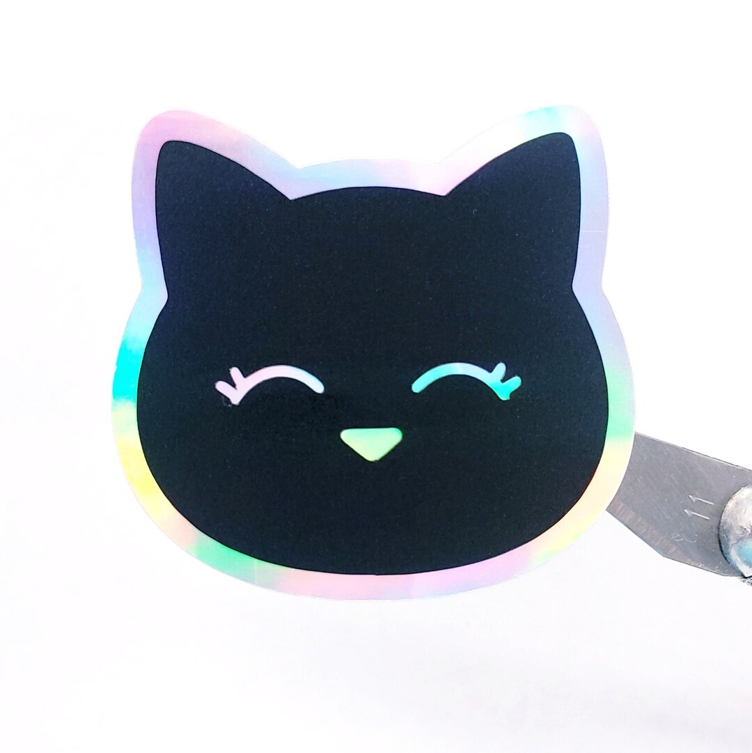 Cat With Lashes Holographic Sticker for Water Bottle Laptop - Etsy