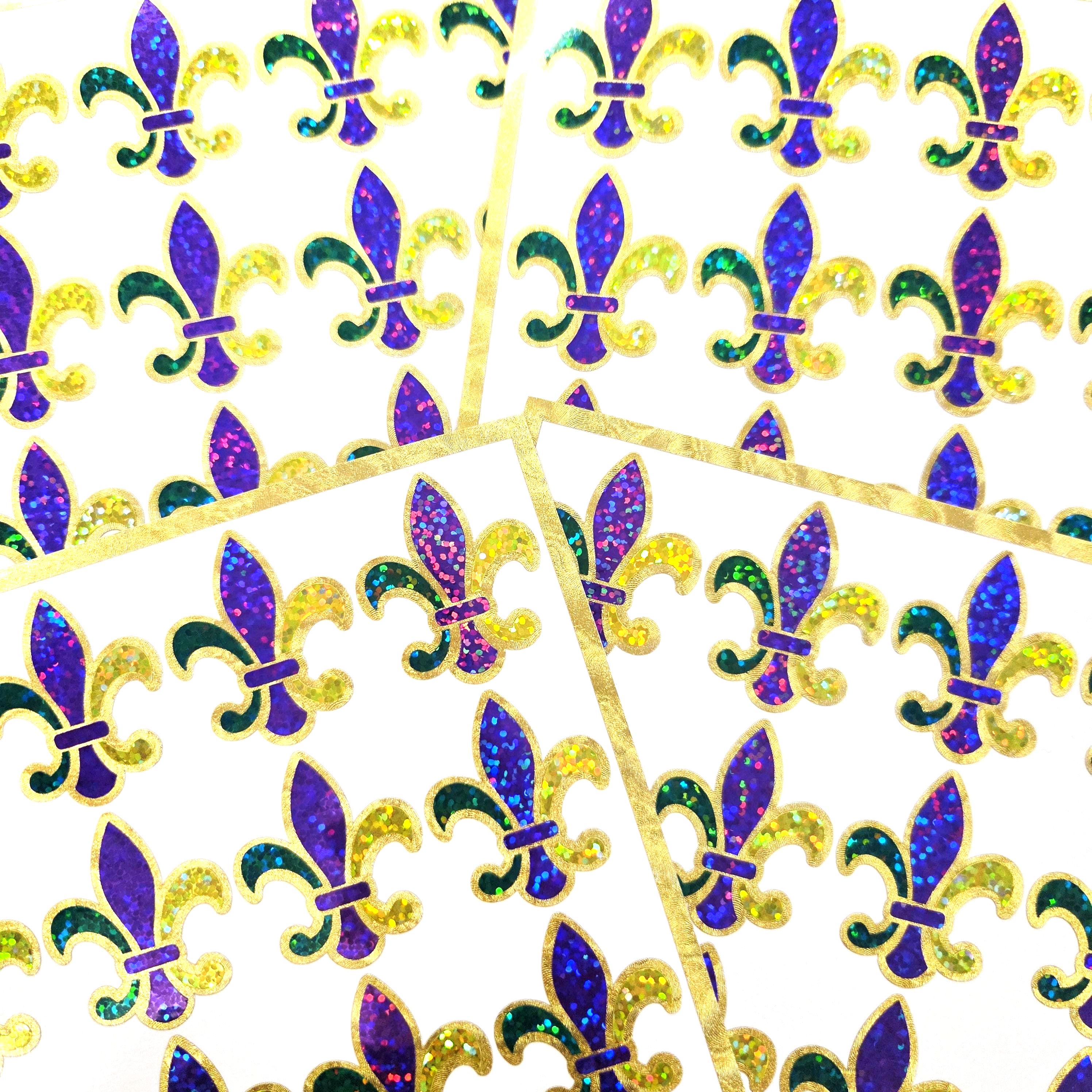 Mardi Gras Stickers, Sheet of 15 Louisiana French Fleur De Lis Sparkly ...