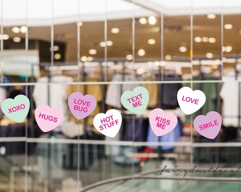 Candy Hearts Decals, Valentines Day Window Decor, Candy Store Salon ...