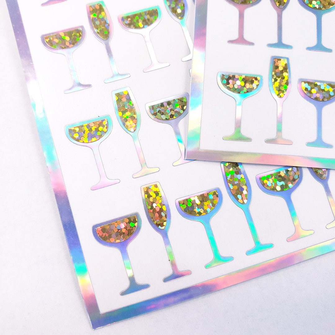 Champagne Glass Stickers, Set of 60 Sparkling Wine Stickers for New ...