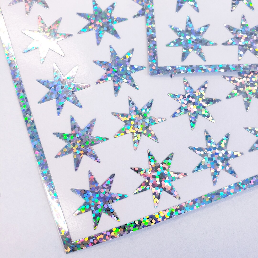 Seven Pointed Starburst Sticker Sheet, Set of 48 Sparkly Star Stickers ...