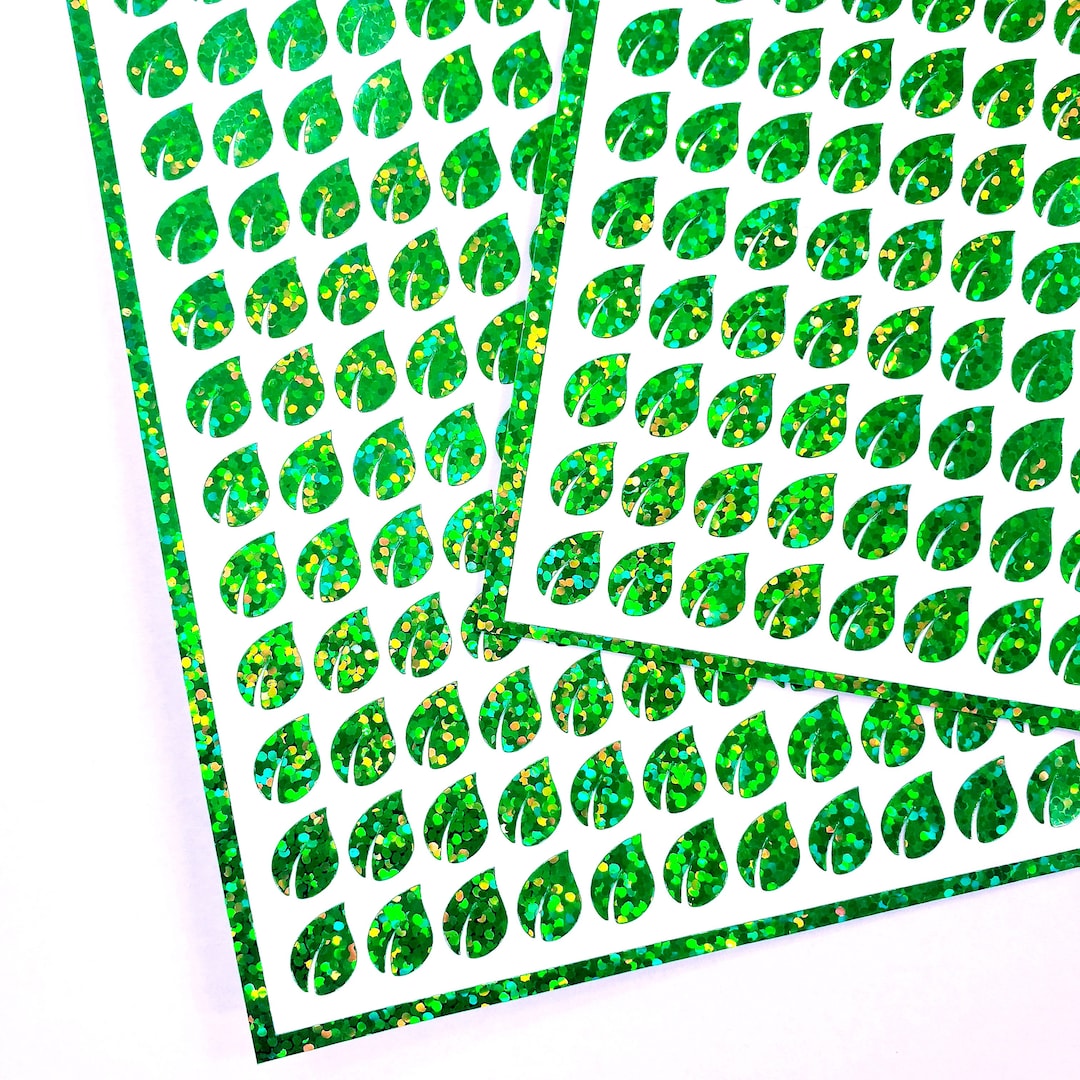 Green Leaf Stickers, Set of 195 Sparkly Bright Green Tiny Leaf Decals ...