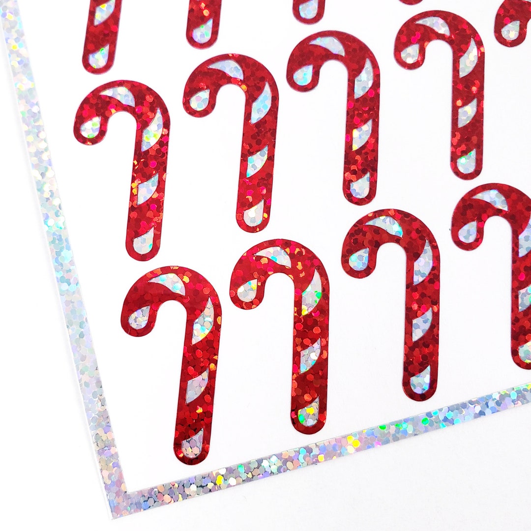 Candy Cane Stickers, Set of 30 Sparkly Christmas Peppermint Stickers ...