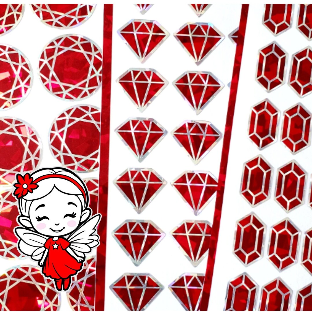 Birth Month Stickers, Set of 96 Sparkly Ruby Red Birthstone Stickers ...