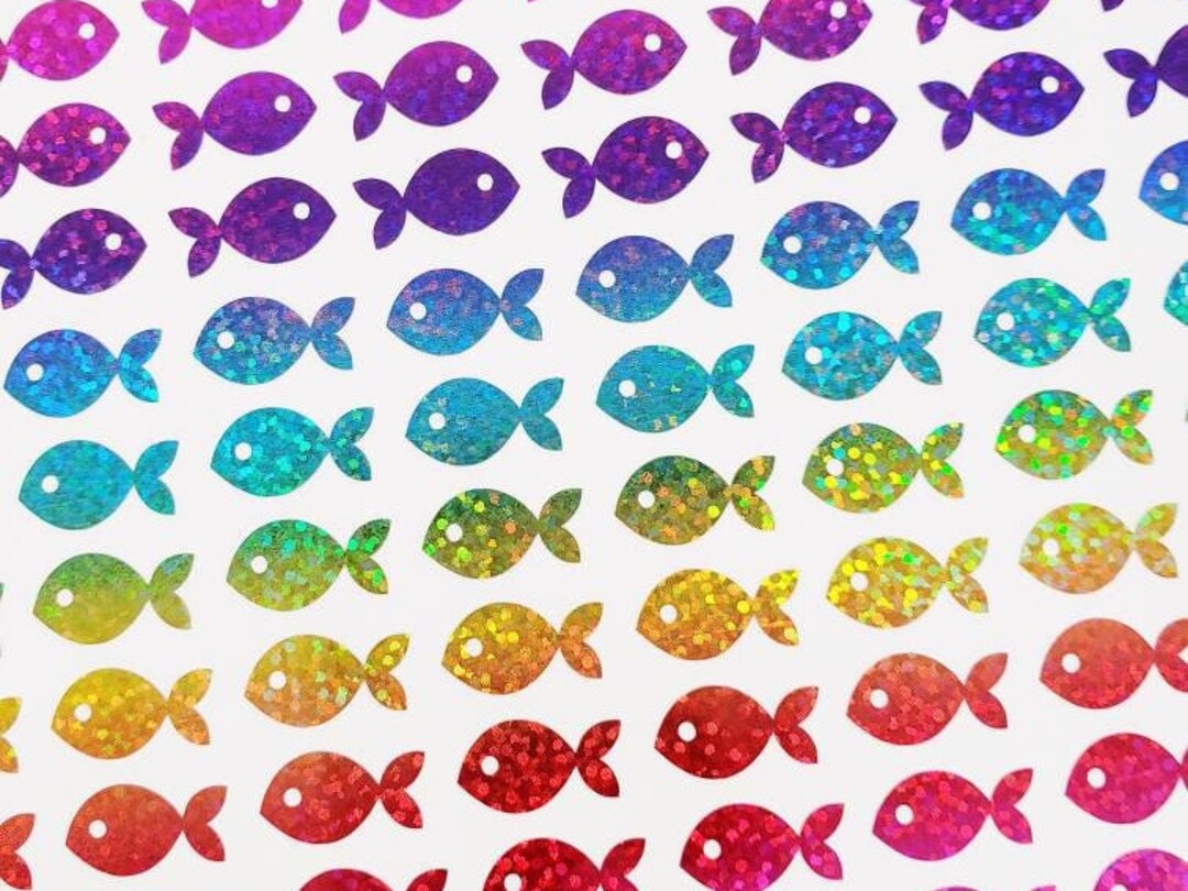Fish Stickers, Set of 120 Rainbow Glitter Fish Vinyl Decals, Little ...