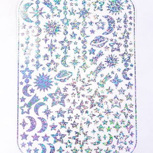 Silver Sun Moon and Stars Sticker Sheet, Set of Over 100 Celestial ...