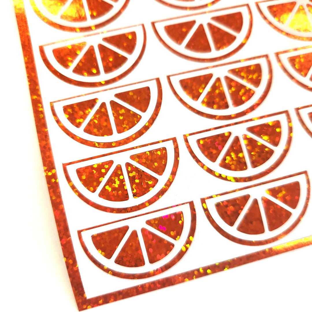 Orange Fruit Slice Stickers, Sheet of 24 Sparkly Orange and White ...