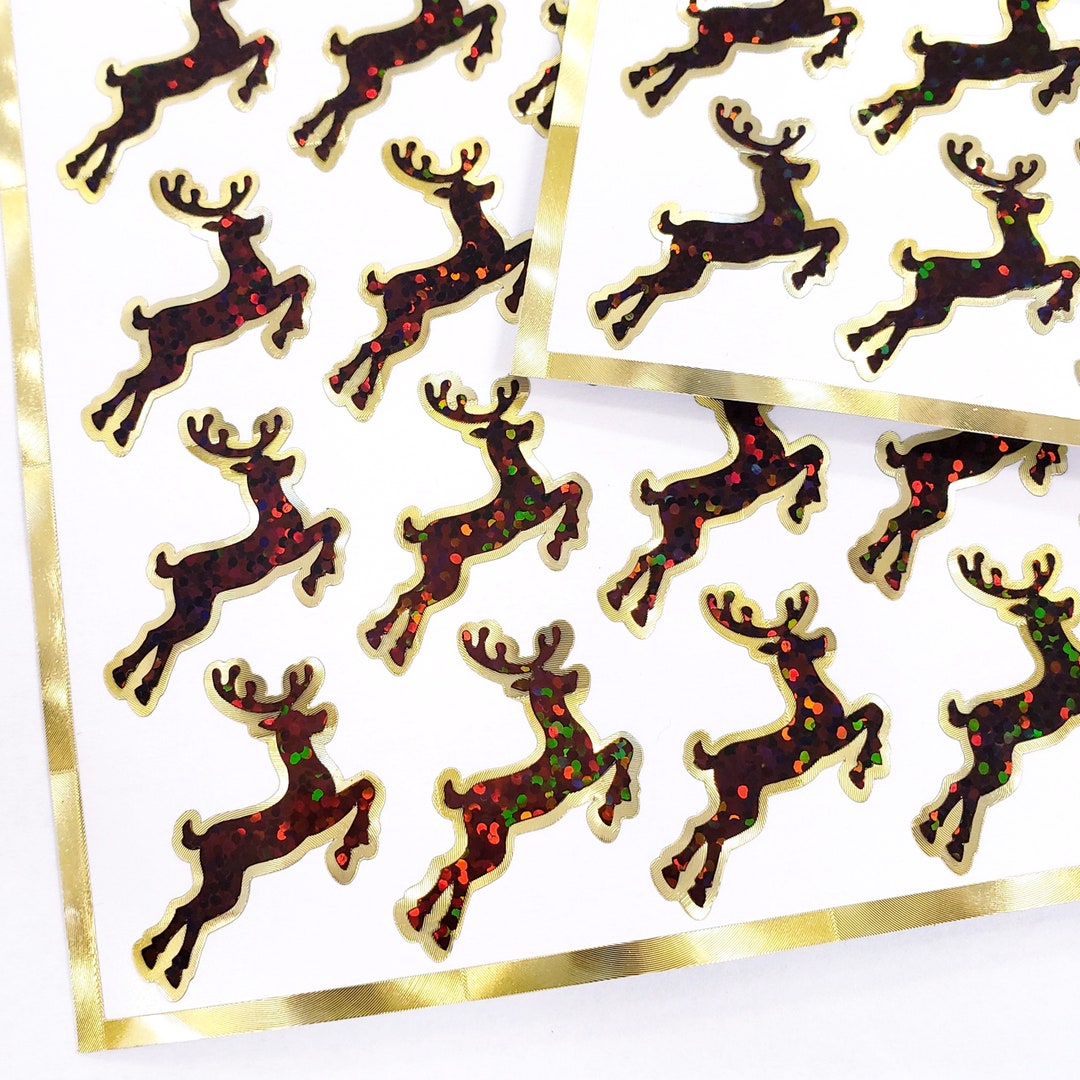 Reindeer Stickers, Set of 24 Brown and Gold Deer Stickers for Holiday ...