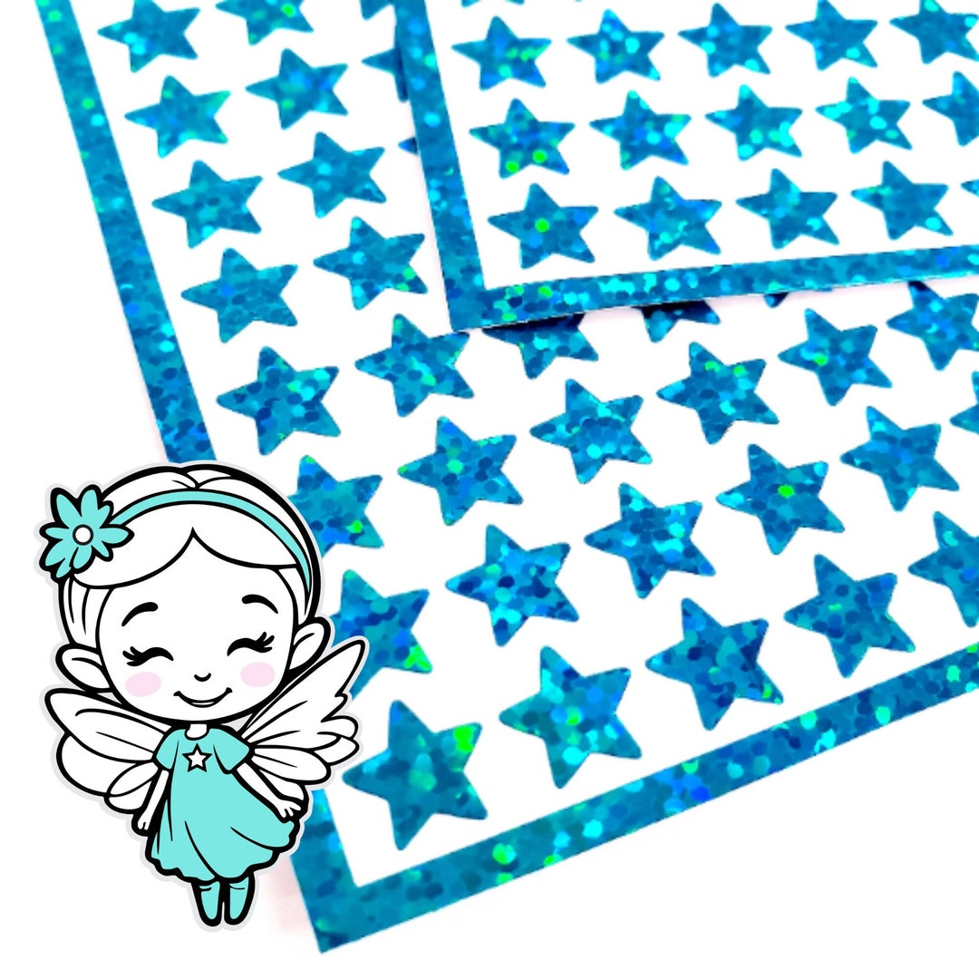 Turquoise Glitter Stars Sticker Sheet, Set of 192 Small Sparkly Stars ...