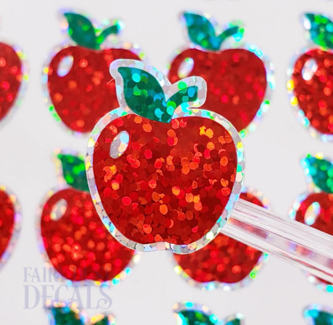 Red Apple Stickers, Set of 12 or 24 Sparkly Fruit Decals for Envelopes ...