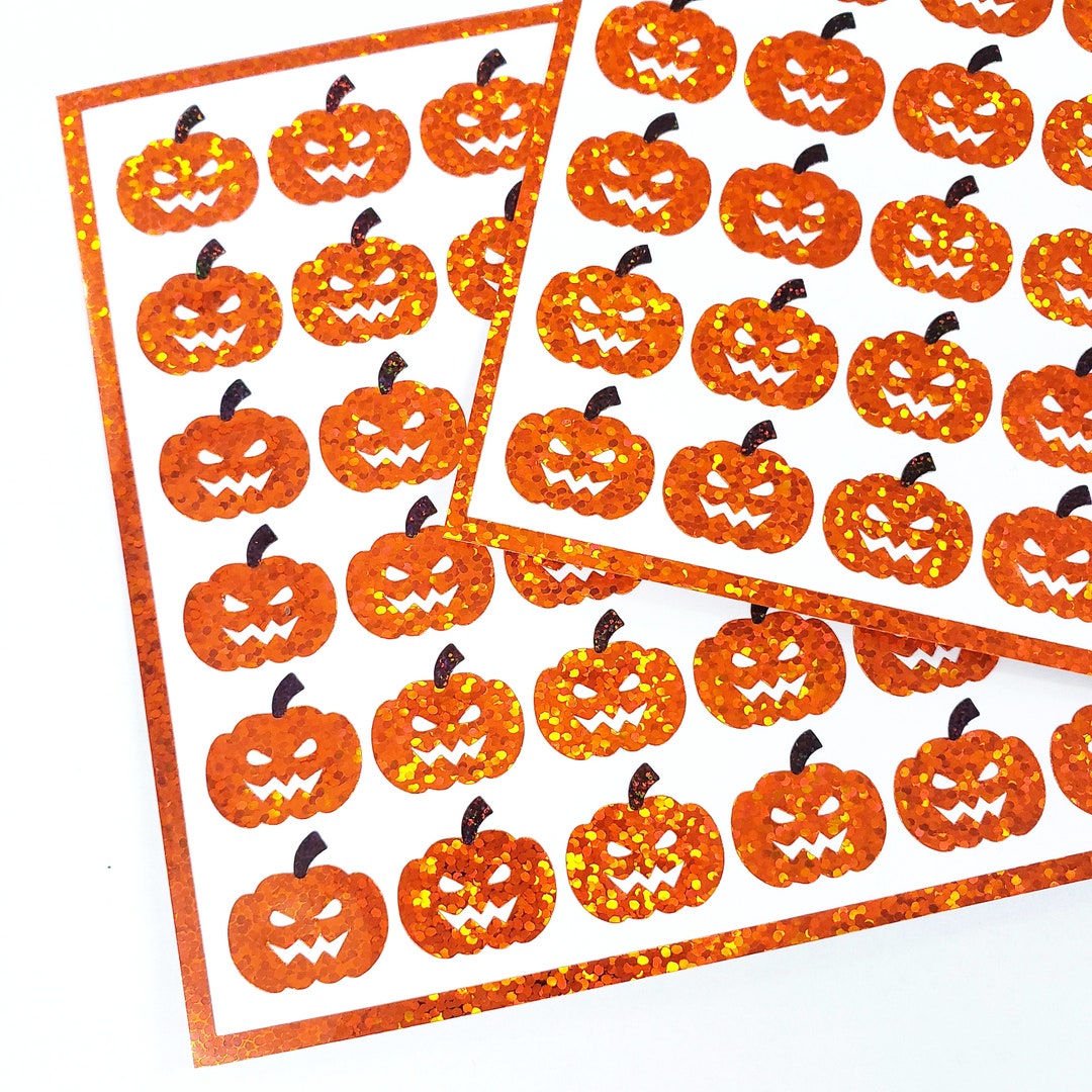 Pumpkin Stickers, Set of 48 Small Orange Glitter Pumpkin Vinyl Decals ...