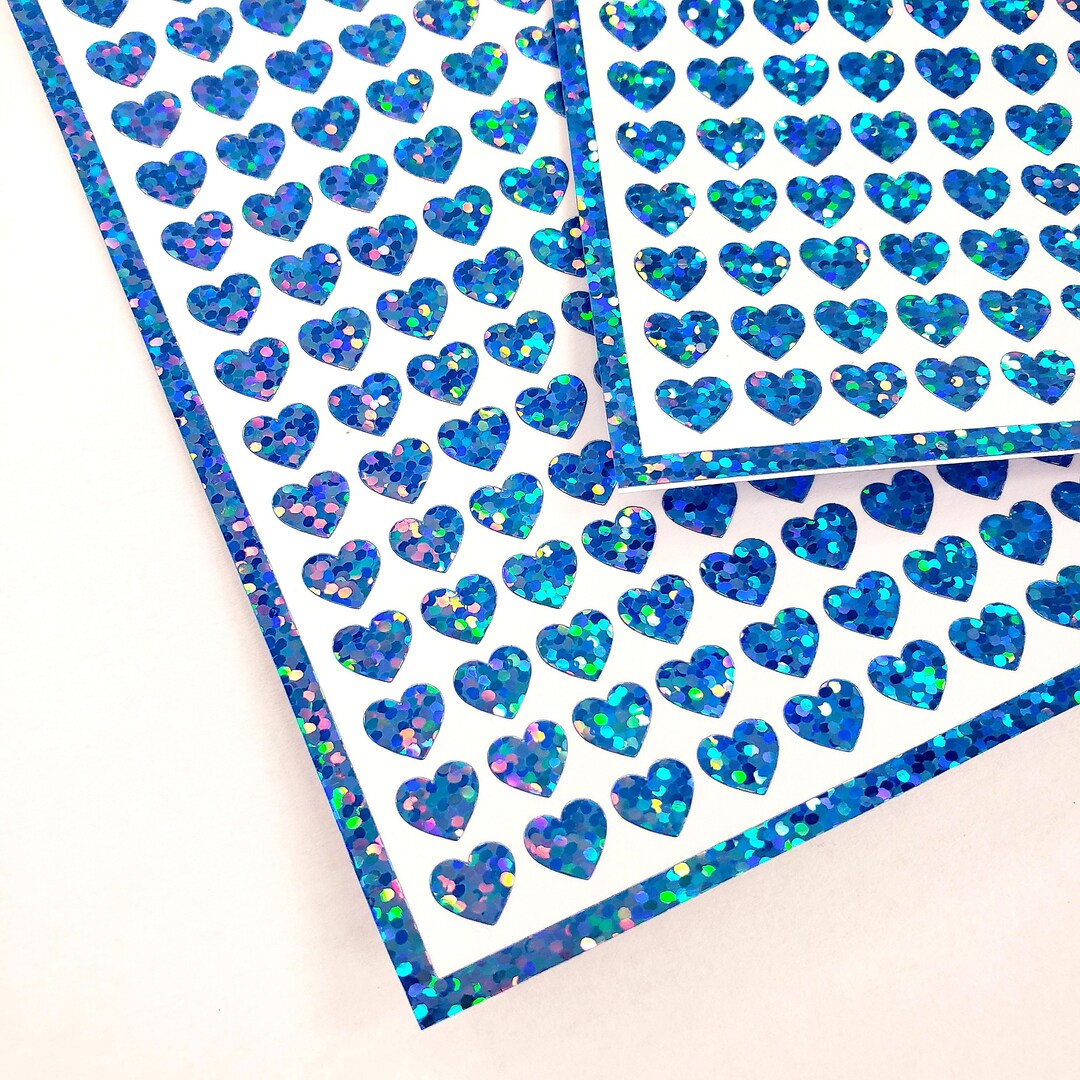 Light Blue Heart Stickers, Set of 285 Small Blue Glitter Vinyl Heart ...