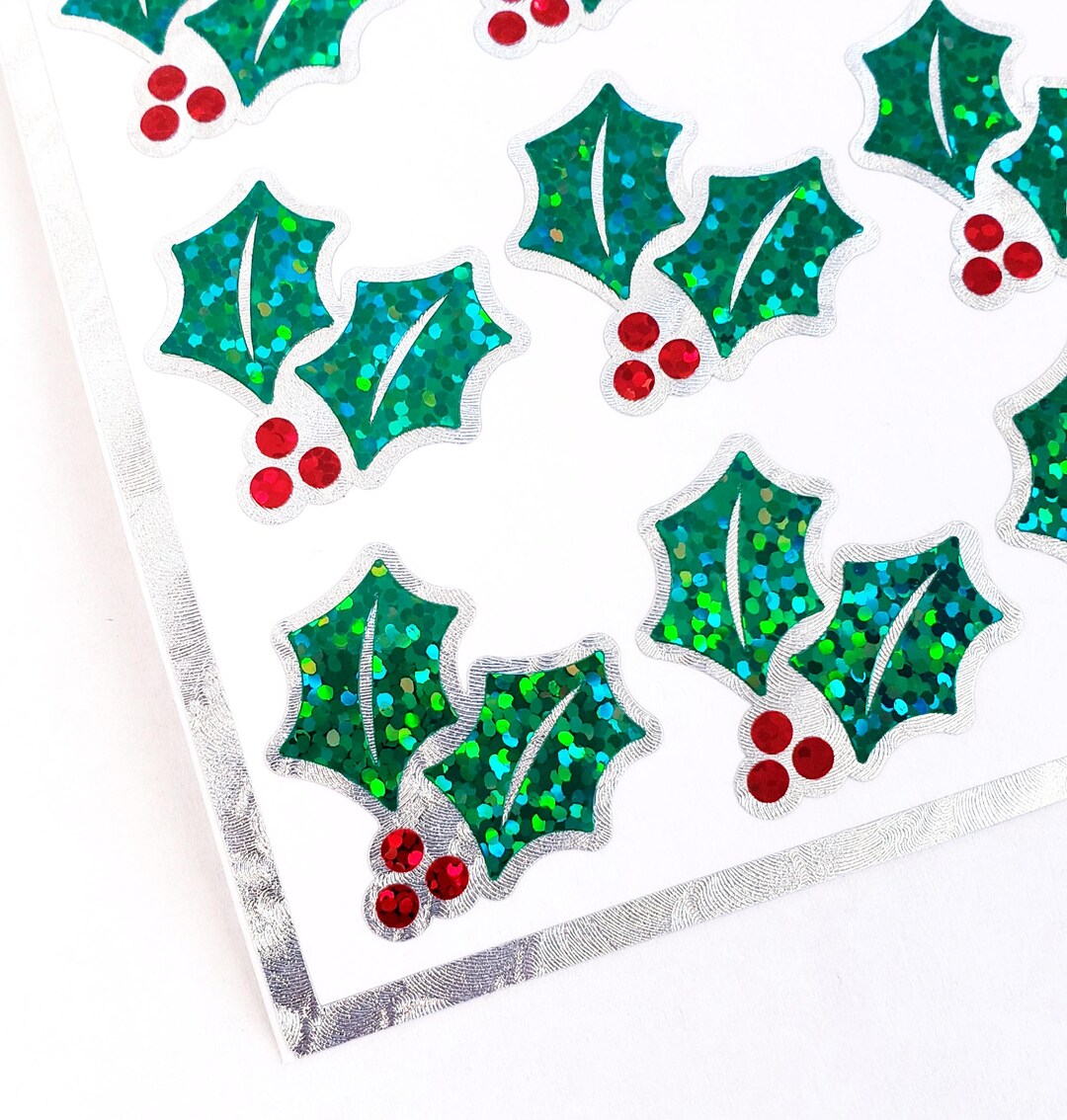 Christmas Holly Stickers, Set of 20 Sparkly Red Berry and Green Holly ...
