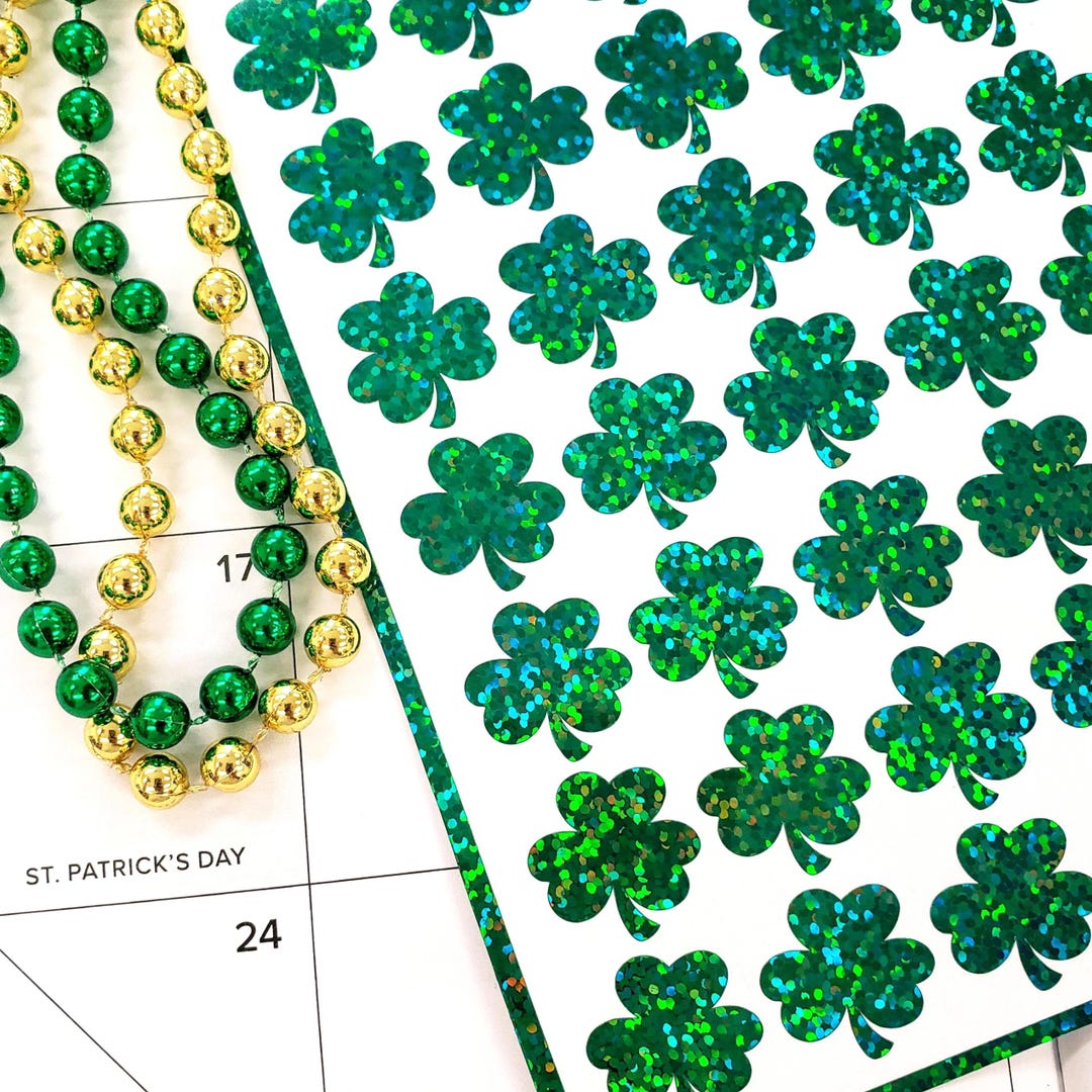 Shamrock Sticker Sheet, Set of 40 Sparkly Green Vinyl Decals, St ...