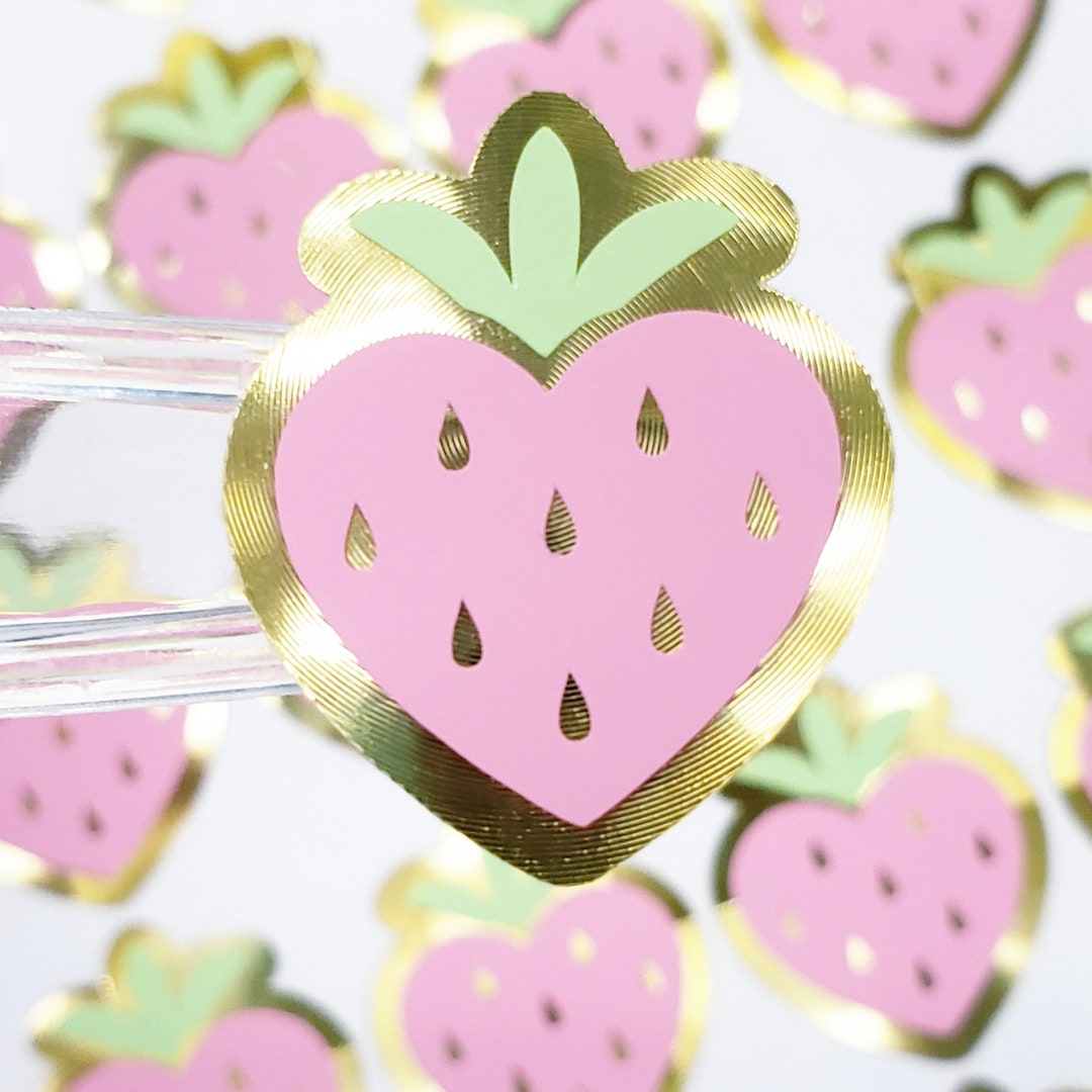 Light Pink Strawberry Heart Stickers, Set of 30 Cute Fruit Decals for ...