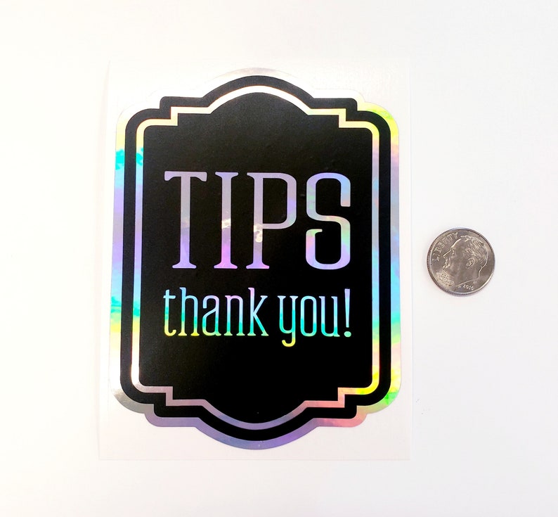 Tips Sticker Black and Holographic Silver Tip Jar Vinyl - Etsy