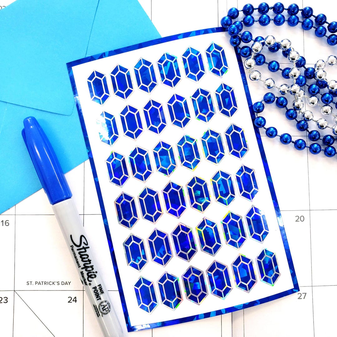 Blue Gem Stickers, Set of 36 Small Sparkly Sapphire Blue Rupee Gem ...