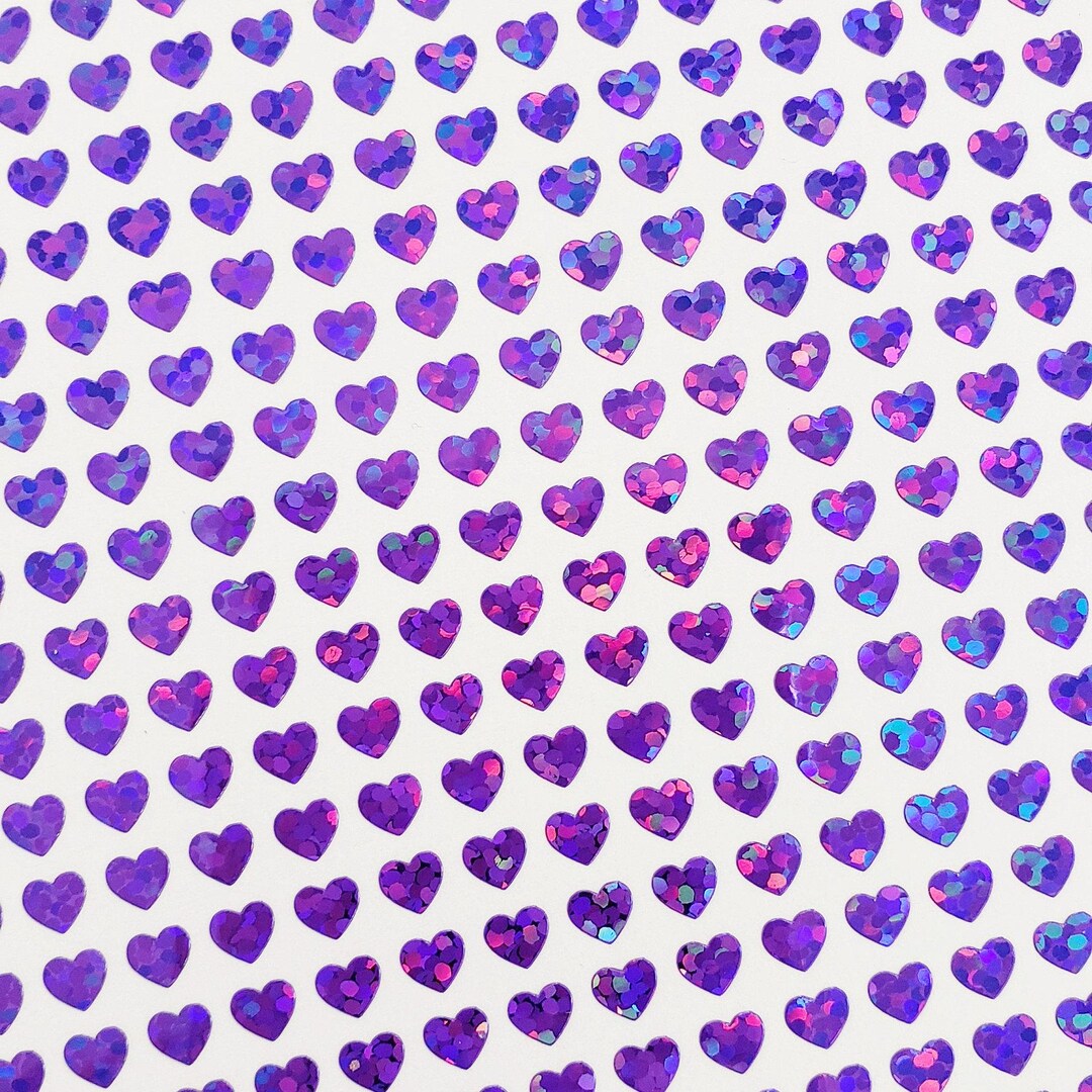 Extra Small Purple Heart Stickers, Set of 640 Glitter Heart Stickers ...