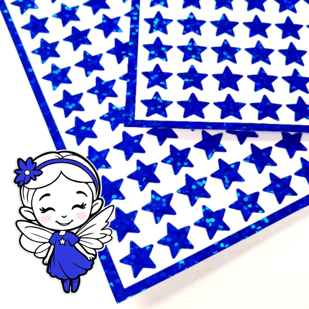 Blue Star Stickers, Set of 192 Small Glitter Stars, Vinyl Decals for ...