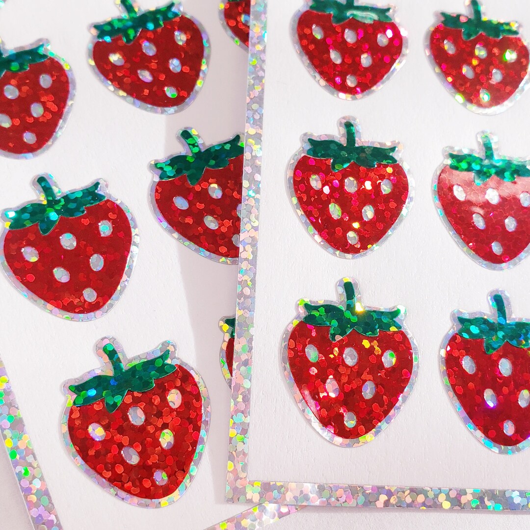 Strawberry Stickers, Set of 15 or 30 Red and Green Fruit Vinyl Decals ...