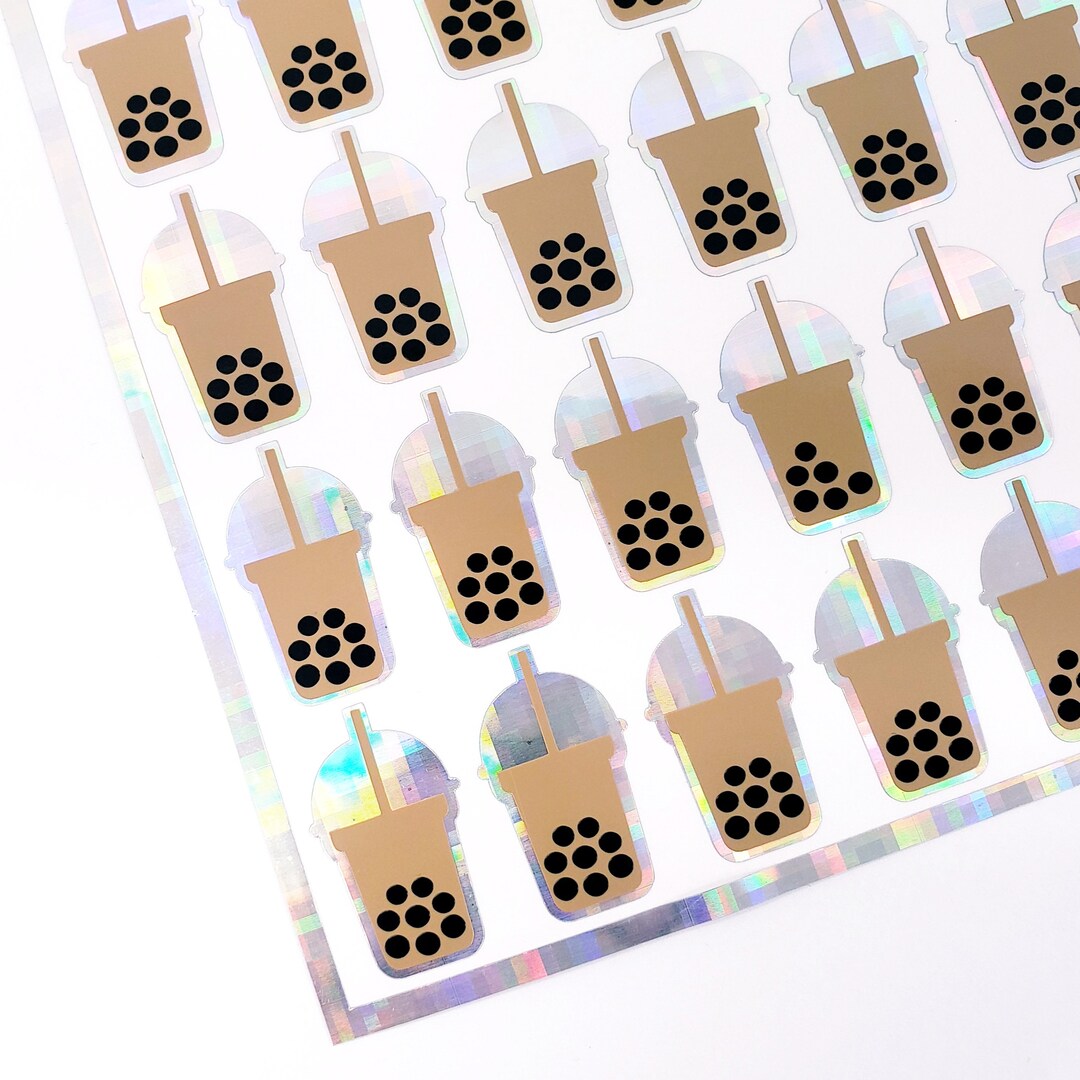Boba Tea Stickers, Set of 36 Cute Cold Drink Holographic Stickers for ...
