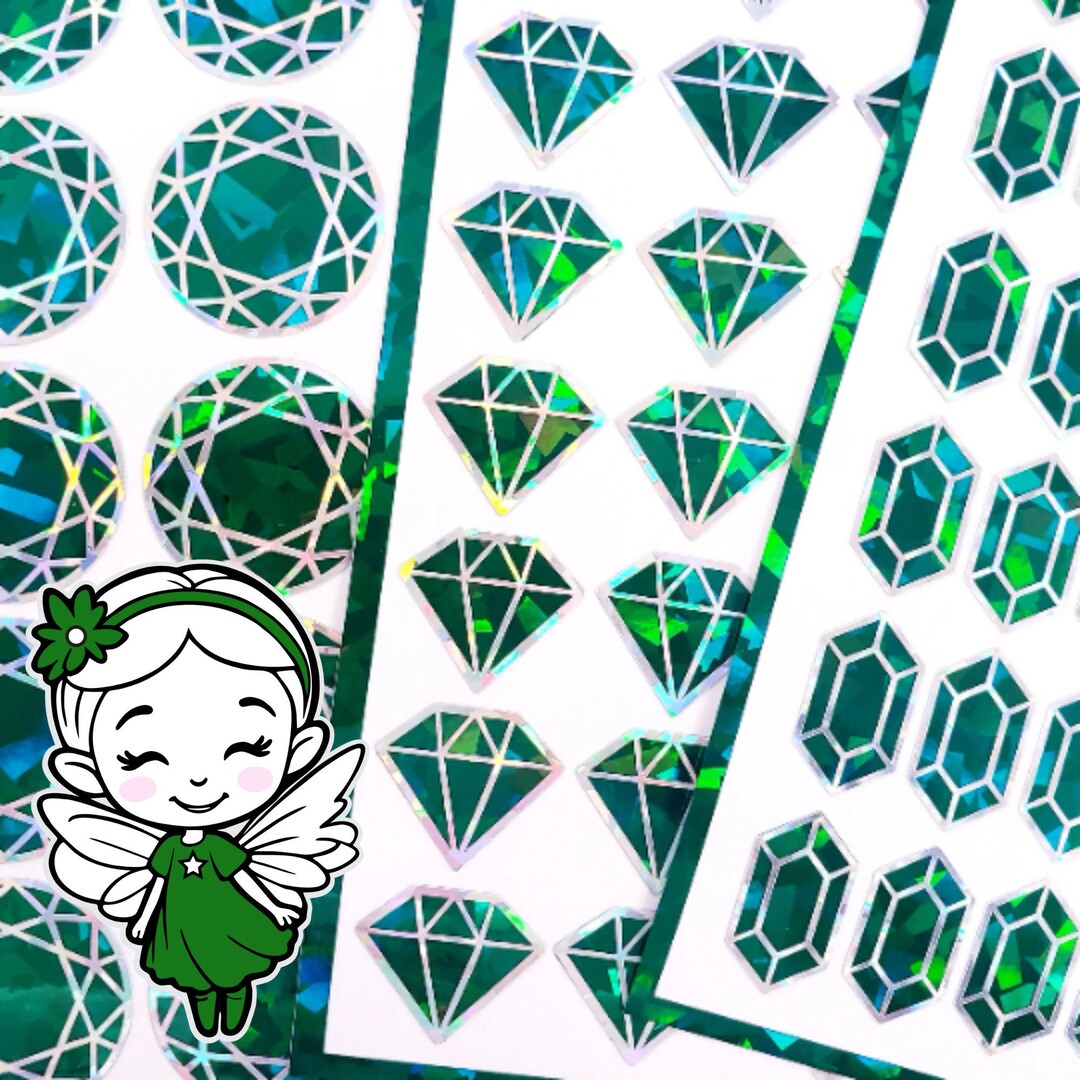Green Birth Month Sticker Bundle, Set of 96 Sparkly Dark Green Crystal ...