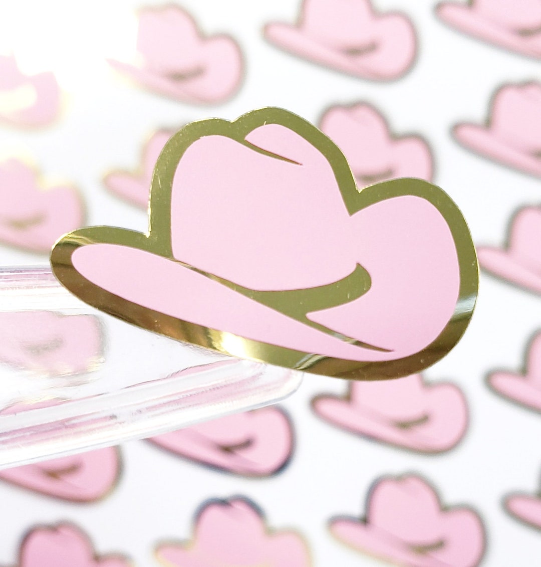 Pink Cowboy Hats Sticker Sheet, Set of 32 Pink and Gold Hat Stickers ...