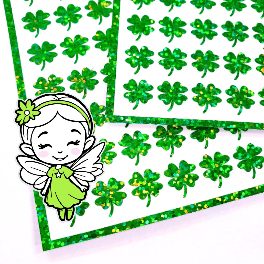 Green 4 Leaf Clovers Stickers, Set of 104 Glitter Vinyl Shamrock Decals ...