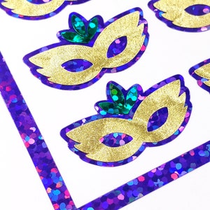 Mardi Gras Mask Stickers, Set of 42 Purple Green and Gold Glitter ...
