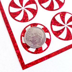 Peppermint Candy Stickers, Set of 24 Sparkly Red and White Pinwheel ...
