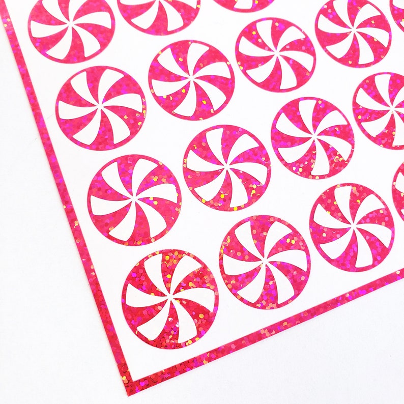 Peppermint Candy Sticker Sheet, Set of 24 Sparkly Red and White ...