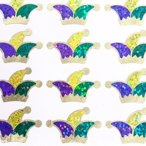 Mardi Gras Jester Hats Stickers, Set of 16 Sparkly Stickers for Cards ...