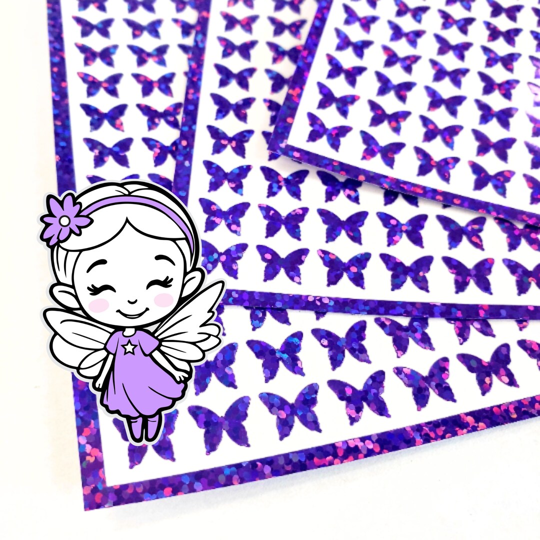 Purple Butterfly Stickers, Set of 209 Extra Small Glitter Butterfly ...