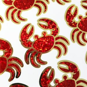 Crab Stickers, Set of 12 Sparkly Red and Gold Vinyl Decals for Beach ...